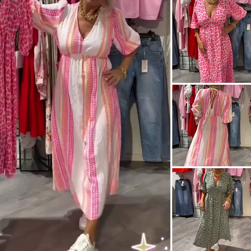 🌸Női V-nyakú nyomtatott Boho ruha💃 – idaiholi